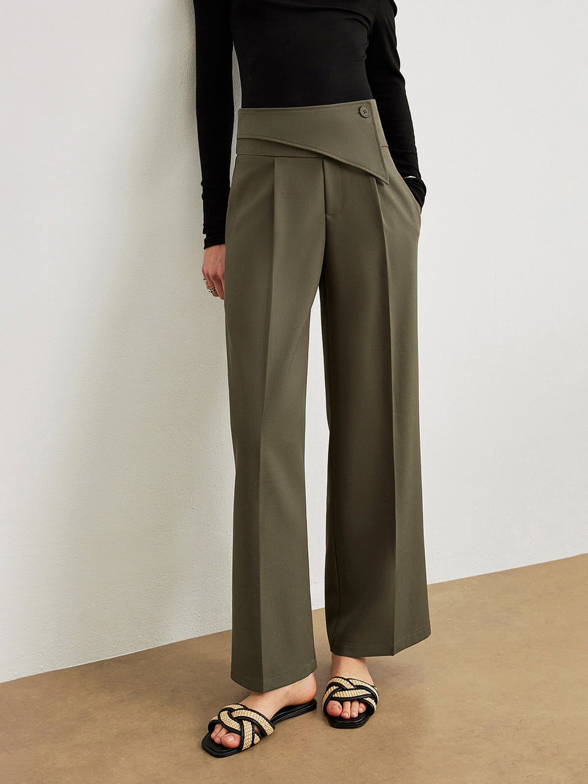 Mid-Waist Asymmetrical Design Pants | COMMENSE