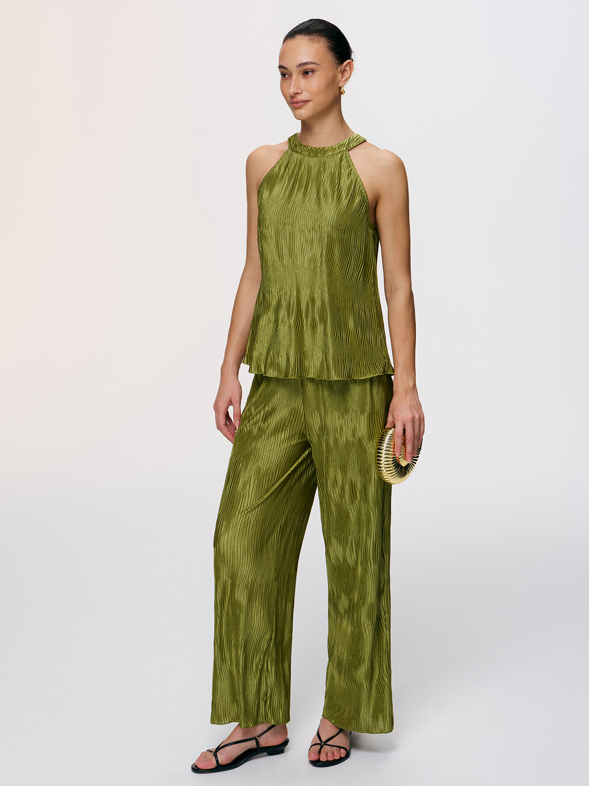 Vertical Pleated Halter Top & Pants Set | COMMENSE